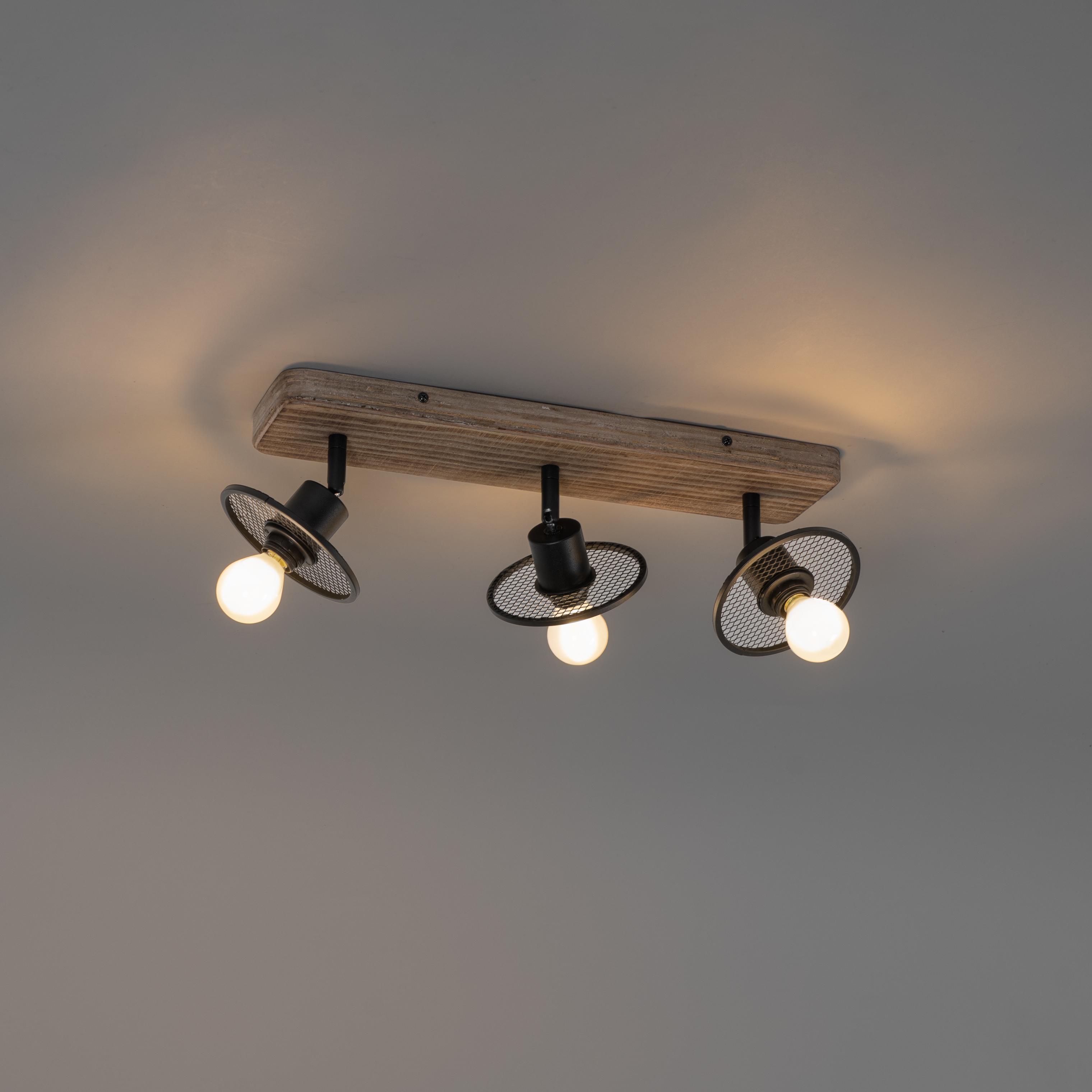 QAZQA Industrial Plafón industrial negro con madera 3 luces - Jasmine ...