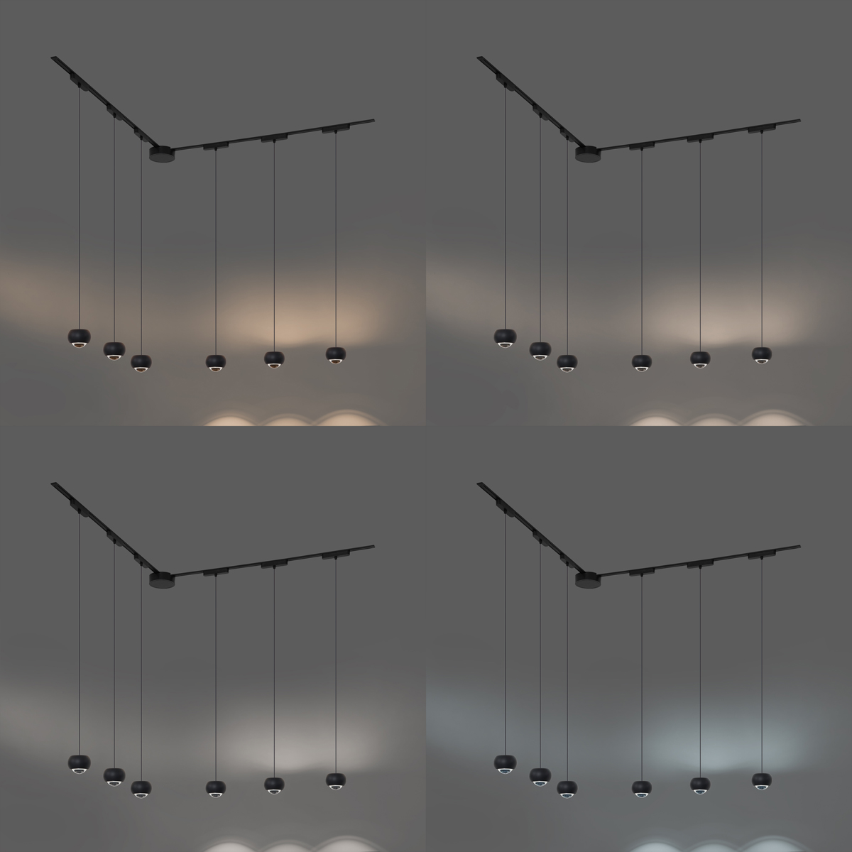 Modern Track Lighting System with 6 Black Pendant Lights 1-Phase ...