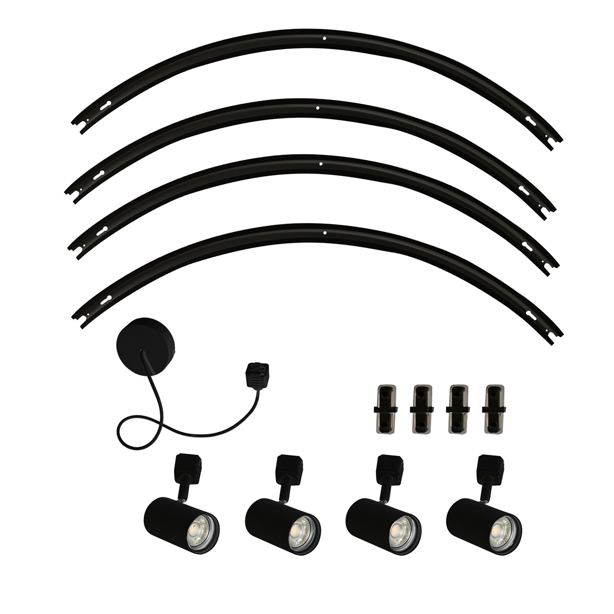 Modern Track Lighting System with 4 Black Spotlights 1-Phase Round ...