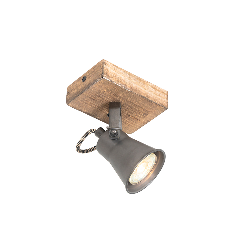 Rustic Spotlight Black with Wood Adjustable - Jelle