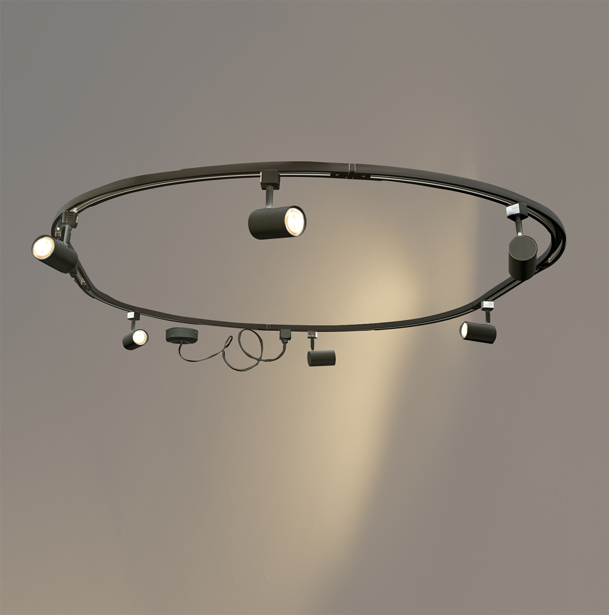 Modern Track Lighting System with 6 Black Spotlights, 1-Phase, Oval ...
