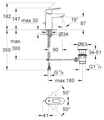 Grohe Start Loop Bathroom Basin Mixer Tap Pop Up Waste Chrome 23349000