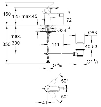 Grohe Start Edge Bathroom Bidet Mixer Tap Pop Up Waste Eco Chrome 23345000