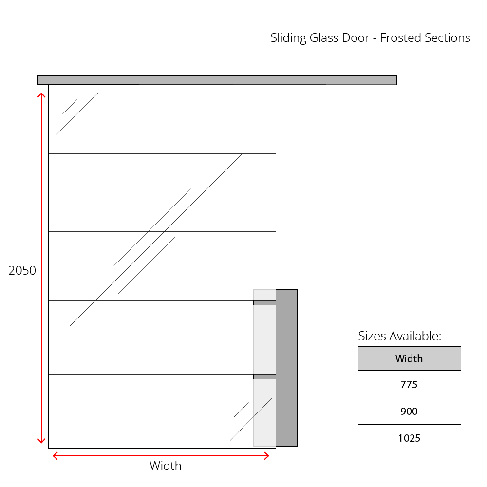 Durovin 775 2050mm internal Sliding Glass Door - Frosted Sections ...