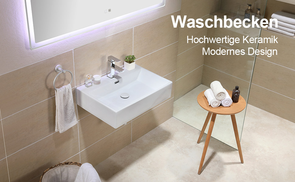 HOROW Waschbecken 60 cm modernen Loft Air Design Eckig Wand-Waschbecken ...