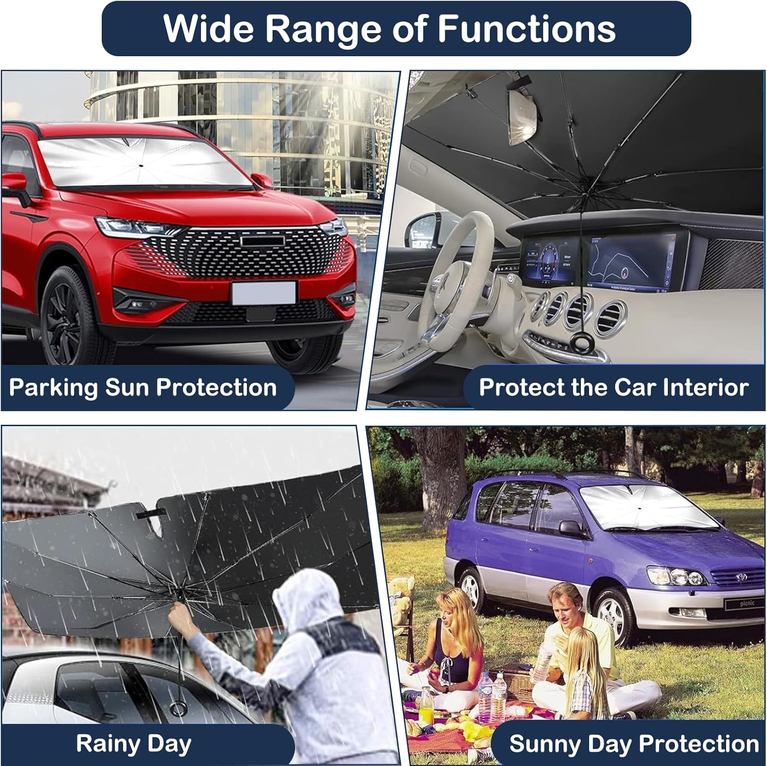 Pare-soleil pliable pour pare-brise de voiture, 145 x 79 cm (57 x 31 ...