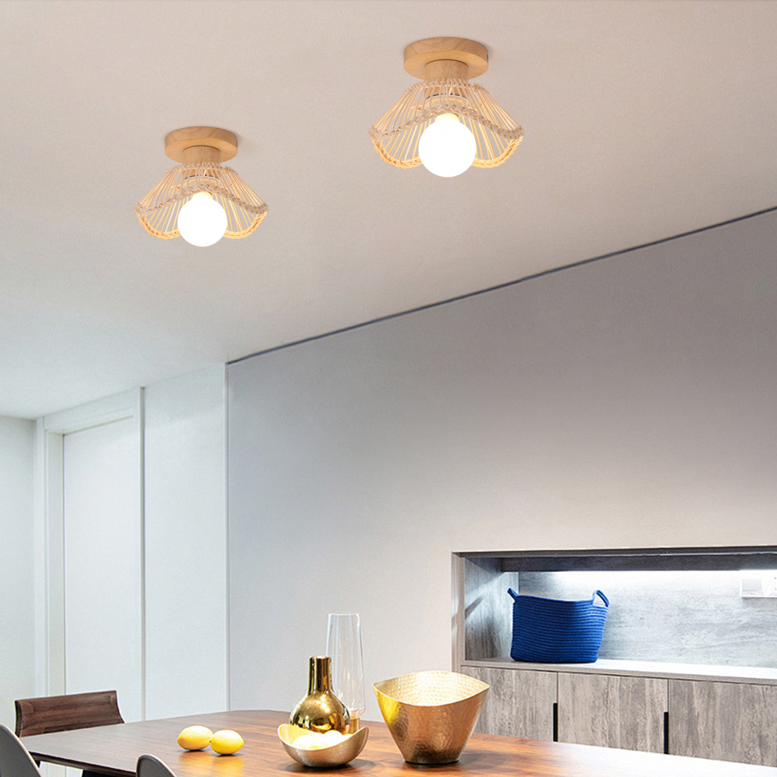 2PCS Modern Ceiling Lights Wicker Ceiling Lamp Retro Ceiling Light ...