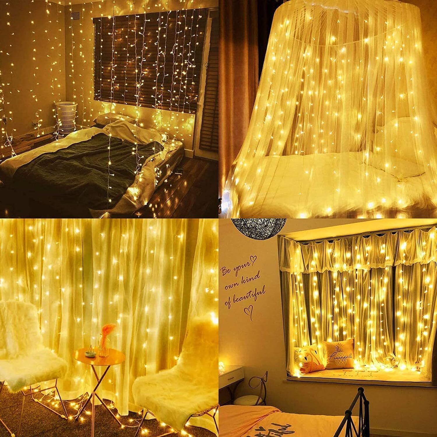 Outdoor String Lights, LED Curtain Lights Christmas Lighting, 3 x 3m ...