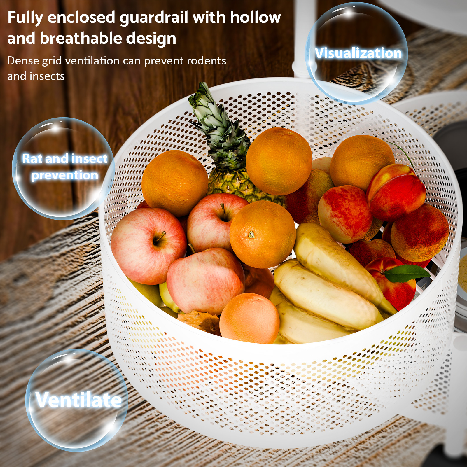 Chariot de rangement de cuisine, panier de rangement pivotant, trois ...