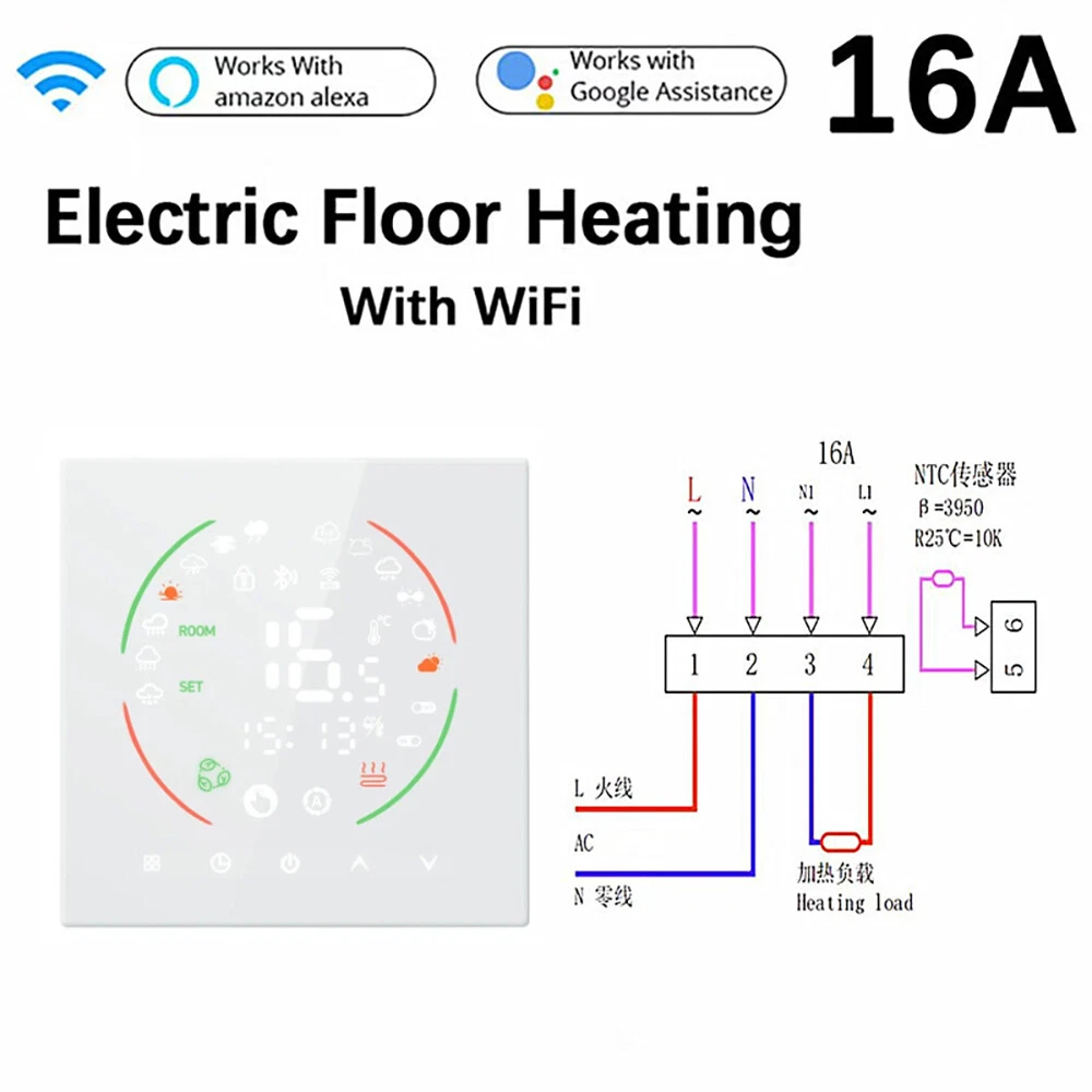 Smart Thermostat, 16 A Underfloor Heating Thermostat, AC90-240 V Remote ...