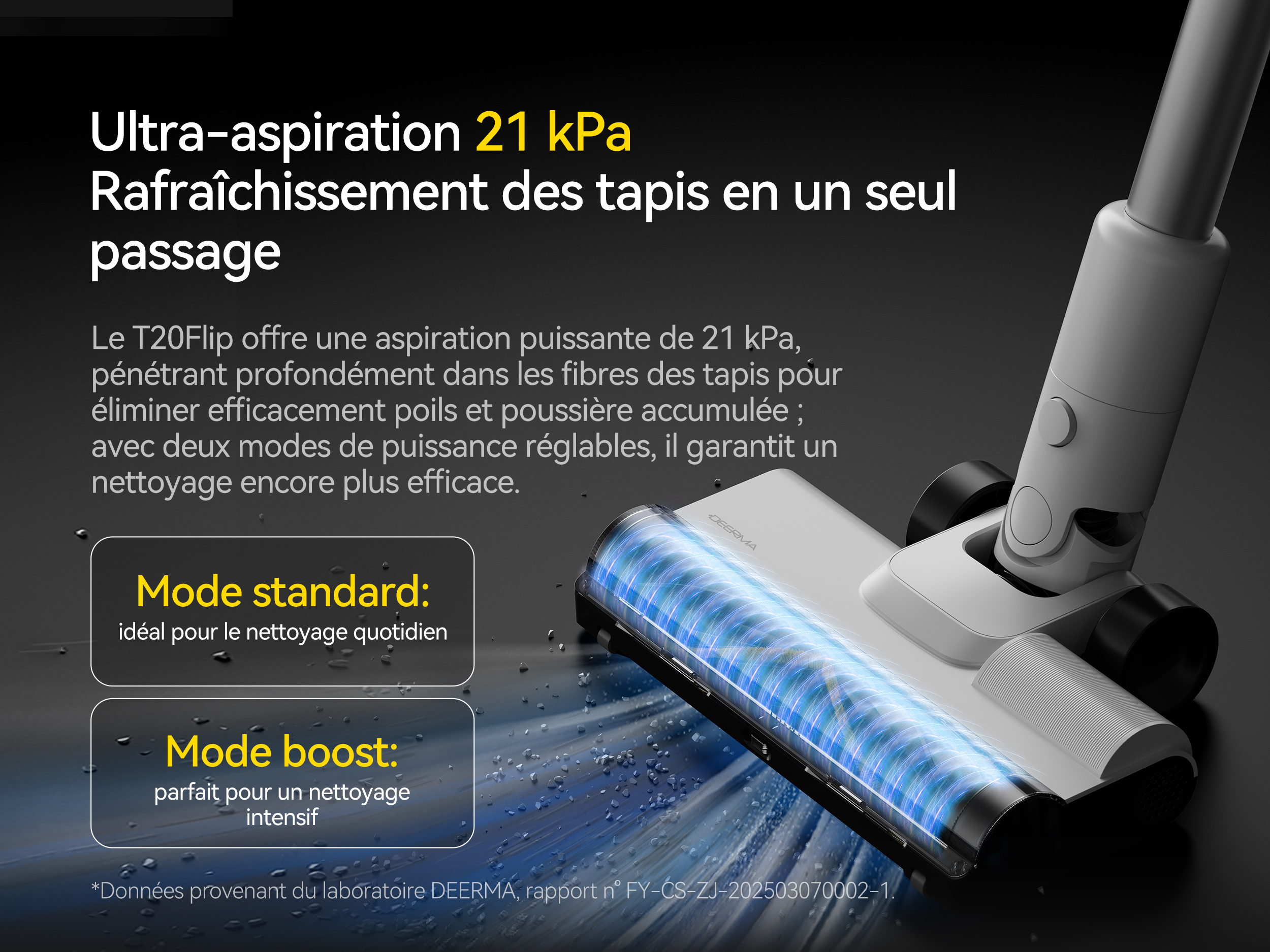 DEERMA T20 FLIP Aspirateur Balai Sans Fil, 21 kPa, Lumière Verte, 50 ...