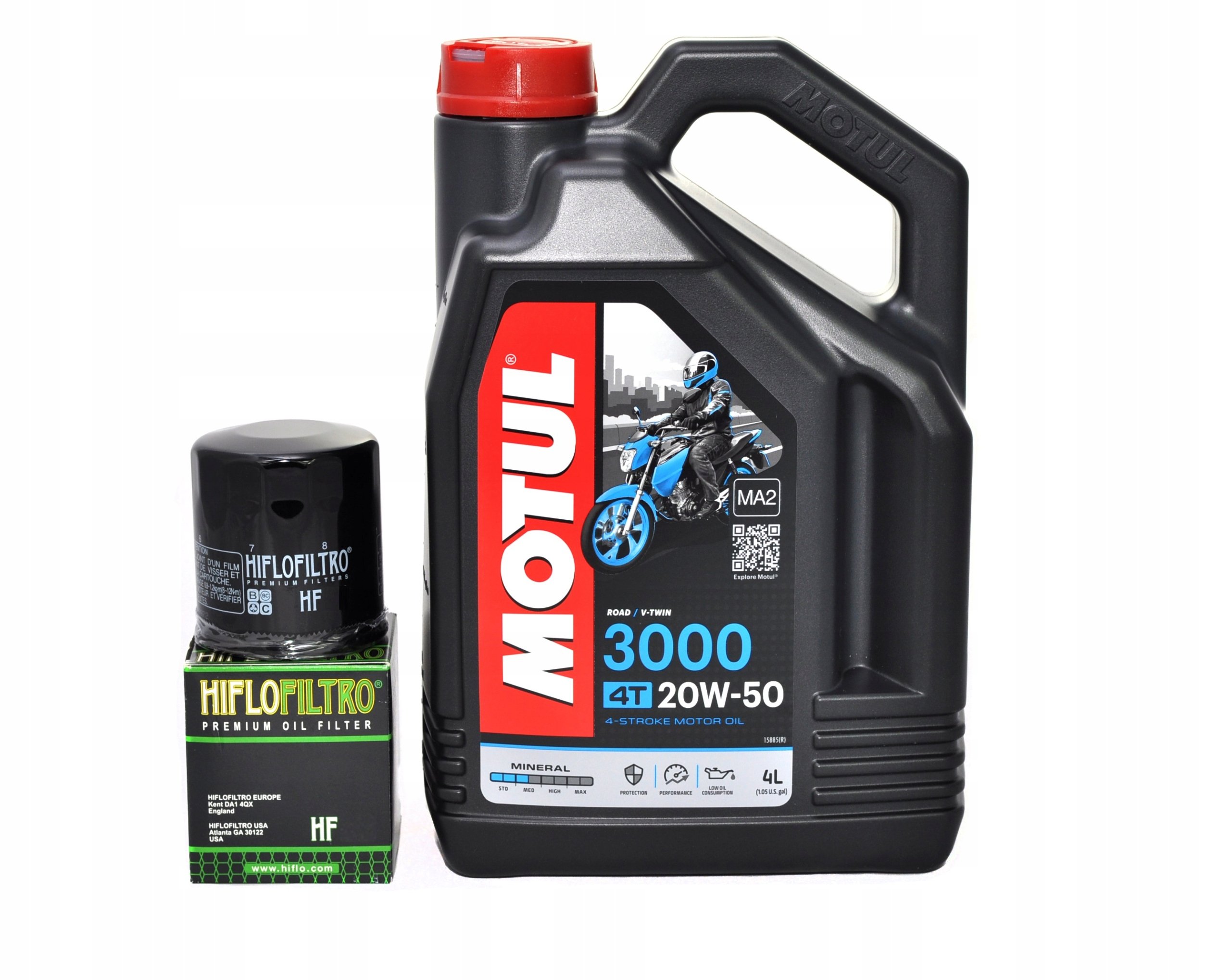 Huile d'origine Motul 3000 20W50 4L + filtre à huile Hiflo HF145 4T Virago Xv TDM