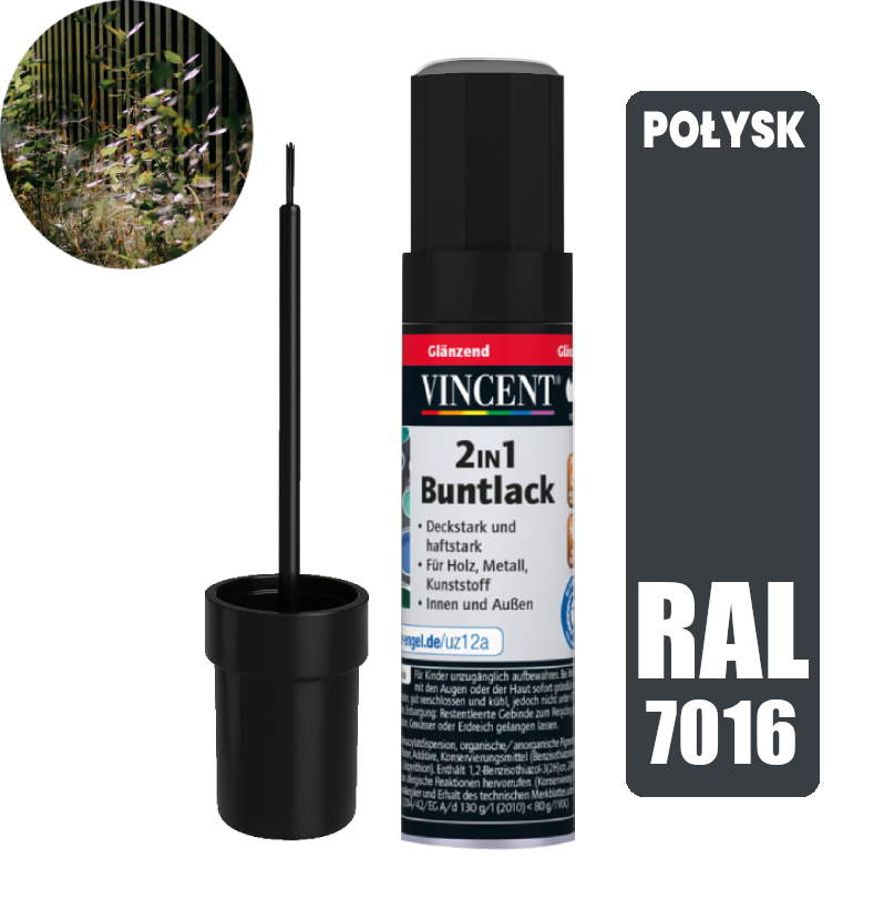 Ausbesserungslack mit Pinsel, 12 ml, Kratzerreparatur, RAL 7016 Glanzgrau