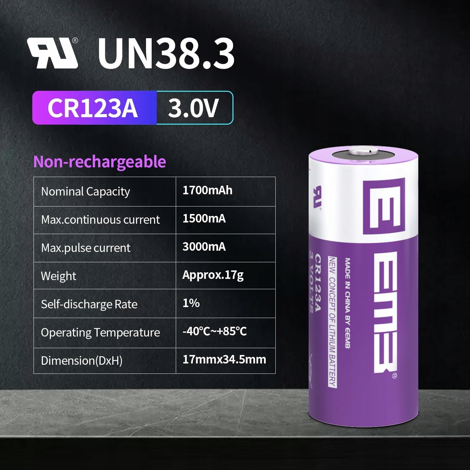 Batteria al litio EEMB CR123A 3V 4 pezzi