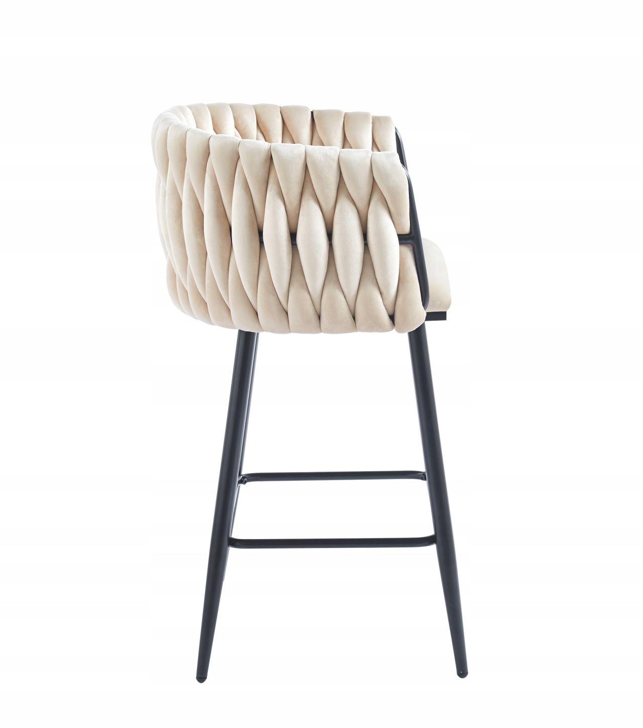 Tabouret de bar en velours beige clair à entrelacs, revêtement Furnitex