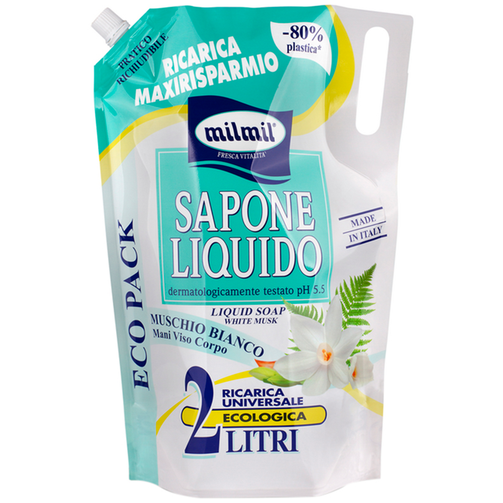 Mil Mil Sapone Liquido Muschio Bianco Ricarica di sapone liquido da 2000 ml