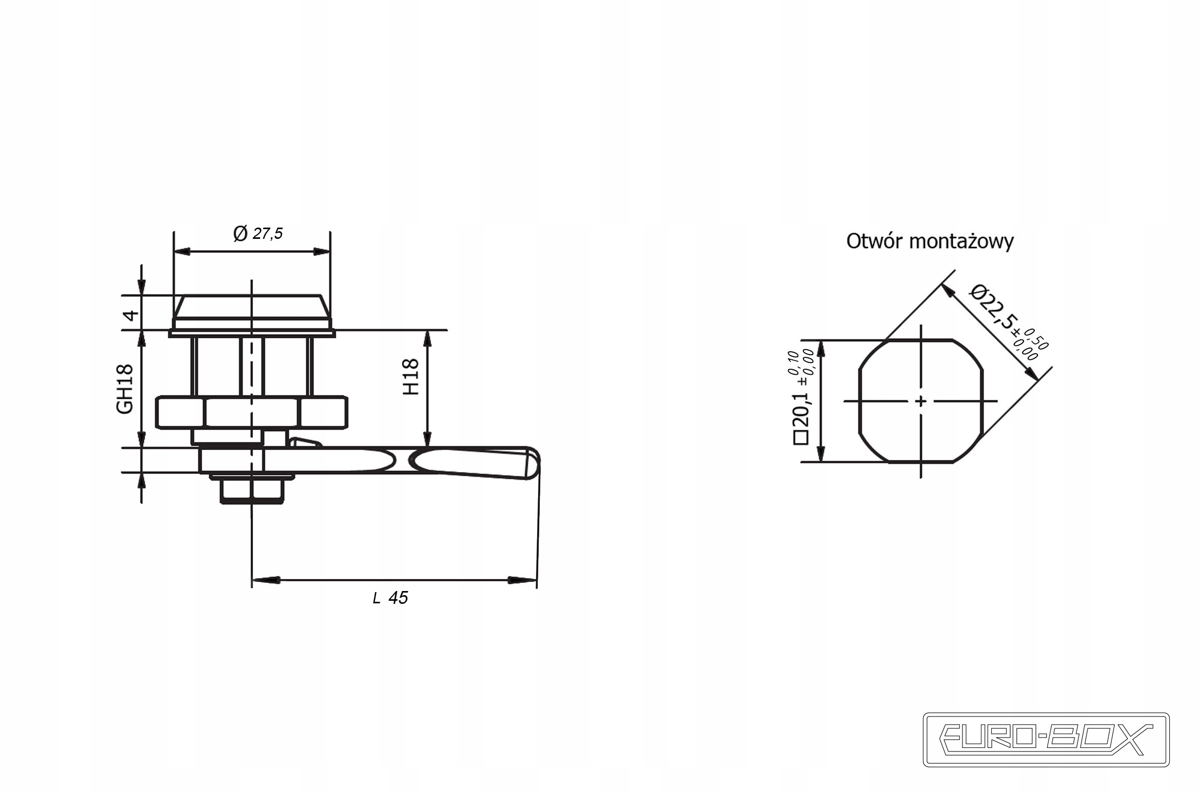 Serrure 1000-U4 triangle 8 mm GH=18 avec pêne 1000-17/4