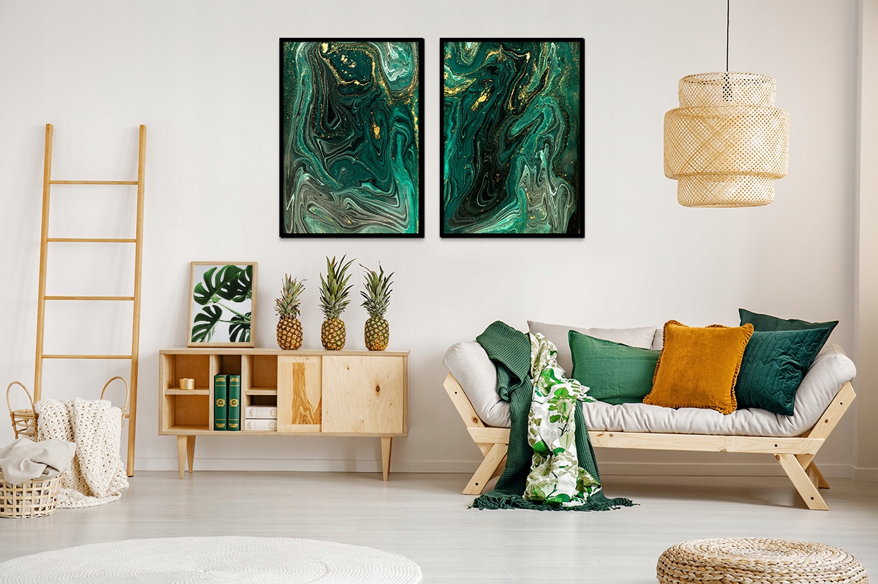 AFFICHES PHOTOS ENCADRÉES 53x73cm Diptyque Lot de 2 tableaux Marbre Vert P2028