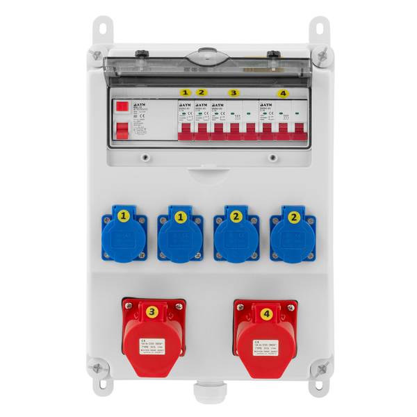 Power Distributor 4 earthed sockets 2 CEE sockets RCD 4 mini circuit ...