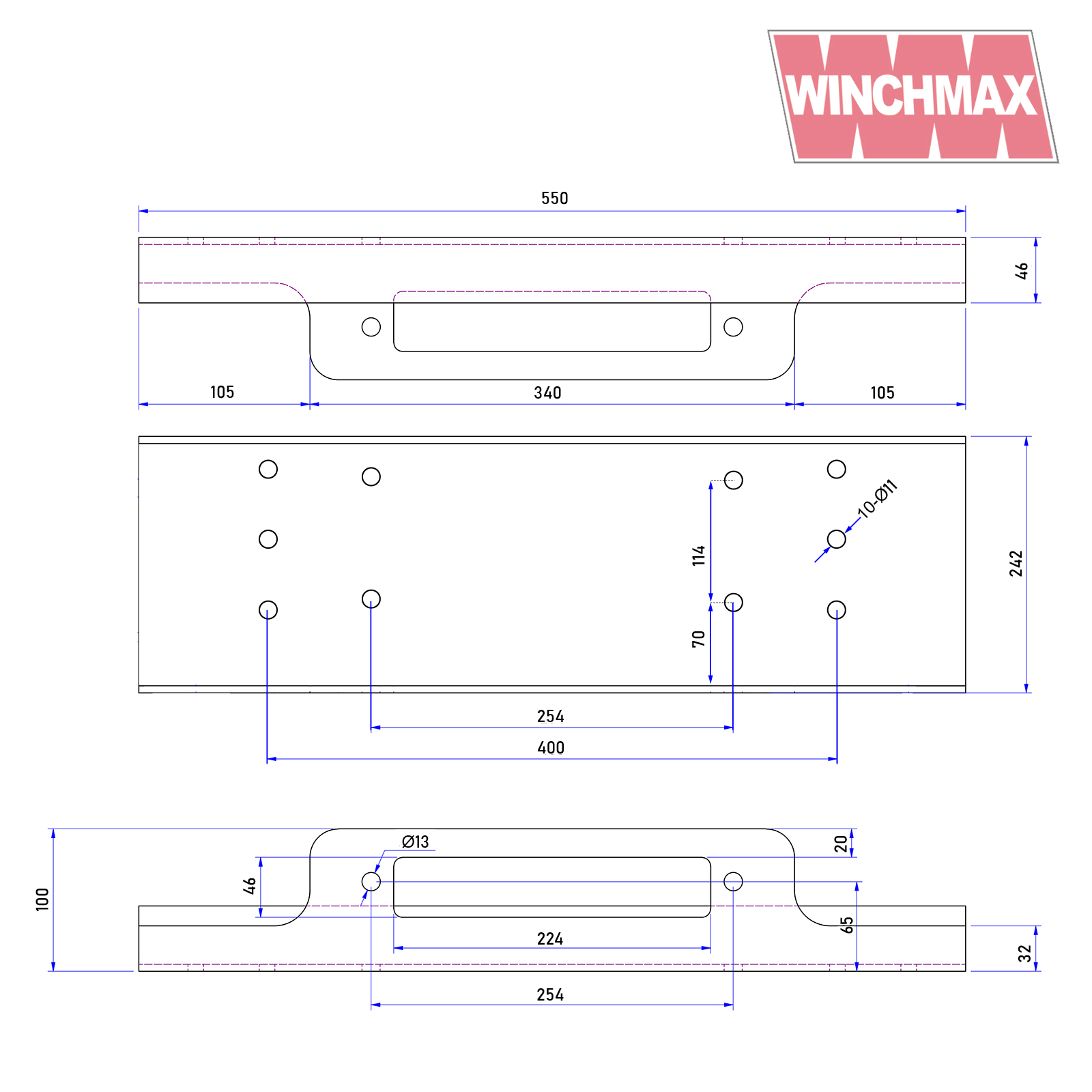 Winch Mounting plate for Hydraulic, 17,000lb and 17,500lb Electric Winches