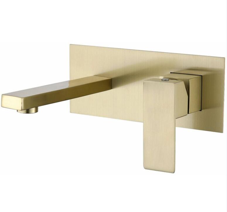 Wall Mounted Bathroom Faucet, Concealed Faucet, Brushed Gold Brass ...