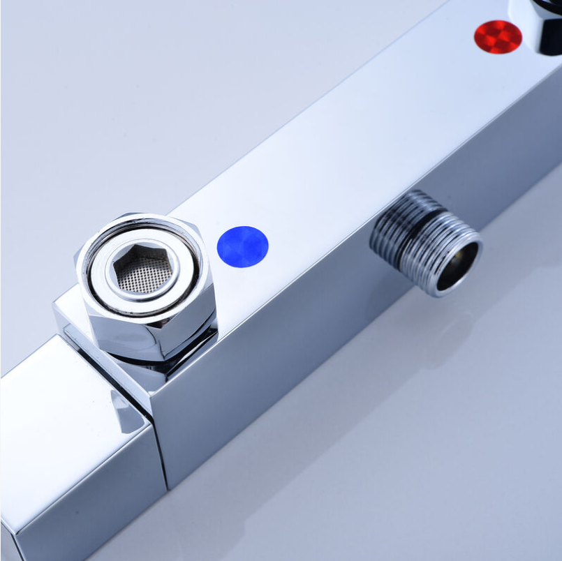 Square Thermostatic Shower Stick Mixing Valve Faucet Chrome Bathroom ...