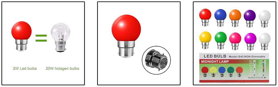 Pack de 20 bombillas LED B22 2W en color rojo, amarillo, naranja, verde ...