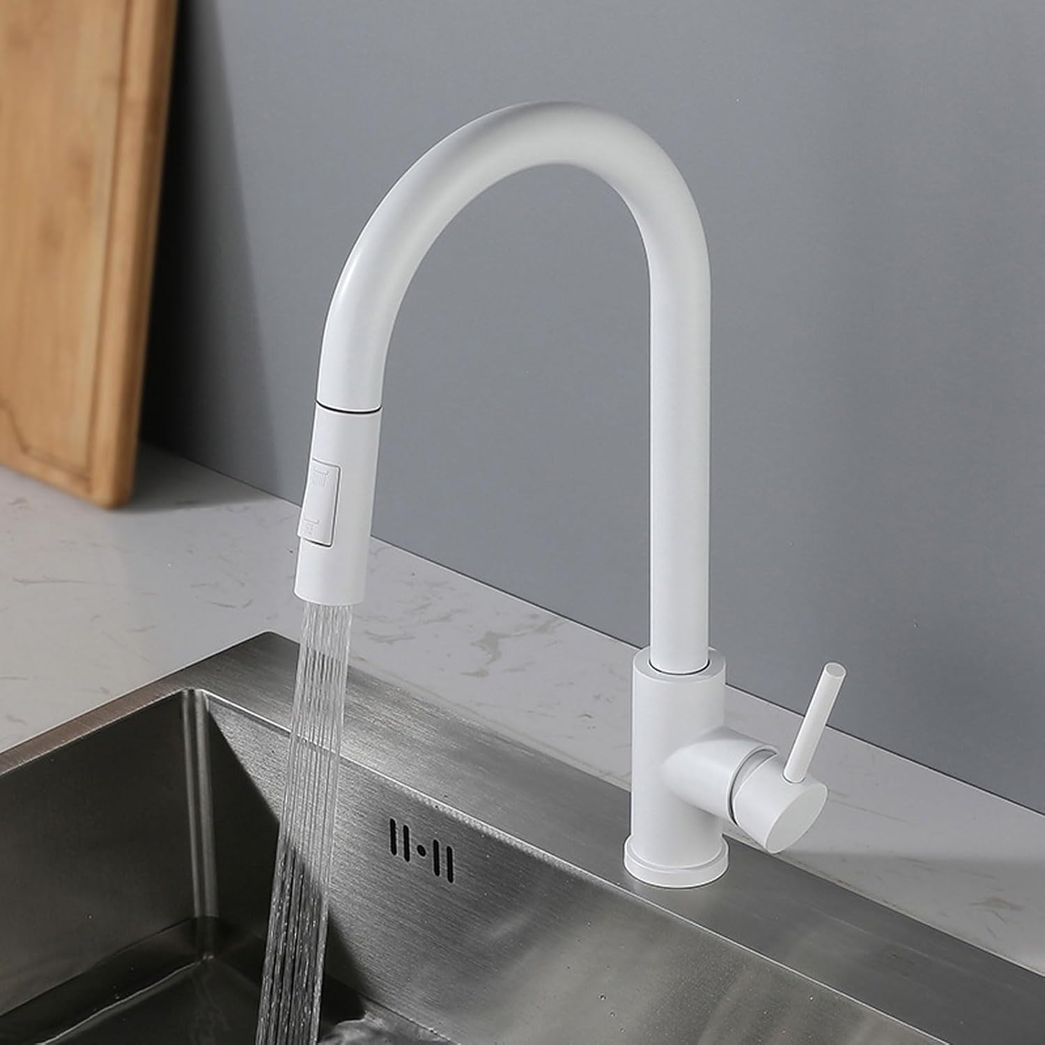 Kitchen Faucet, White, Stainless Steel, High Arc, Pull Down, 360 ...
