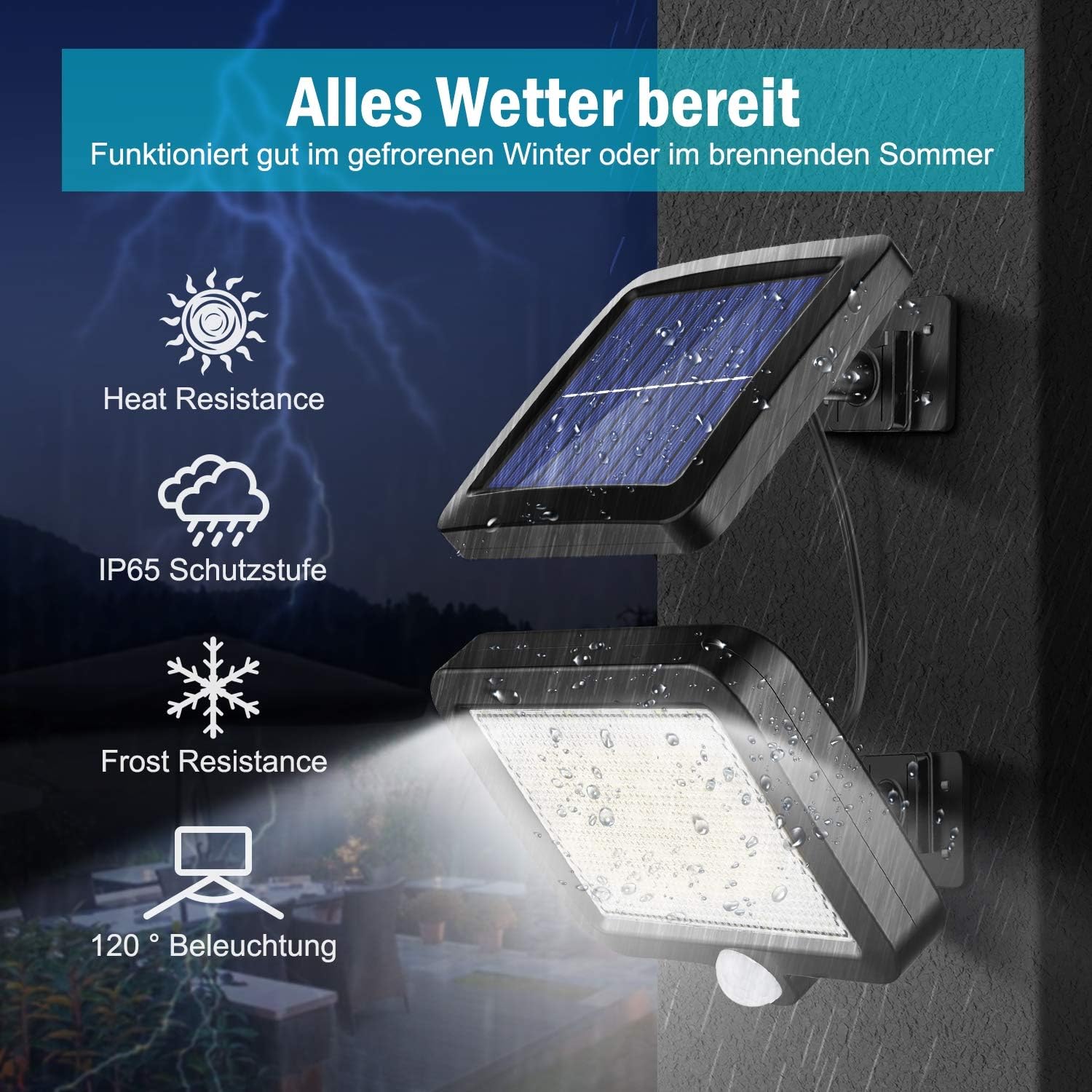56 LED Solar-Außenleuchte mit 3 Modi, Bewegungssensor, Schutzart IP65 ...