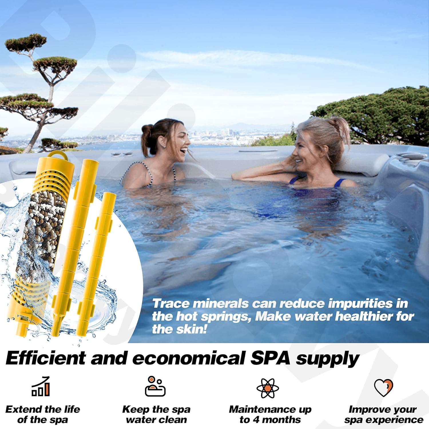Mineral sticks for spa filters, 4-month lifespan, yellow, 2 pieces