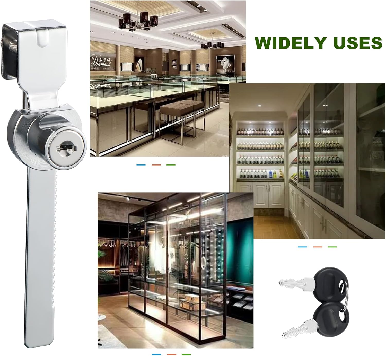 Set of 4 glass sliding door locks, drawer locks, display case locks ...