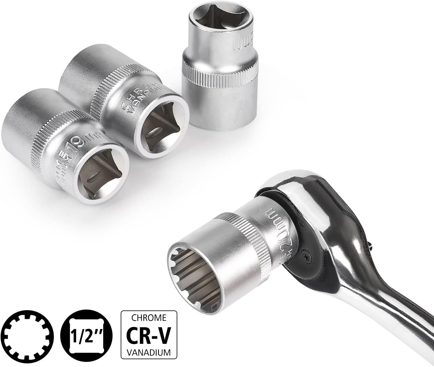 Set di 21 bussole da 1/2" a 12 punte (8-36 mm), chiave a bussola ...