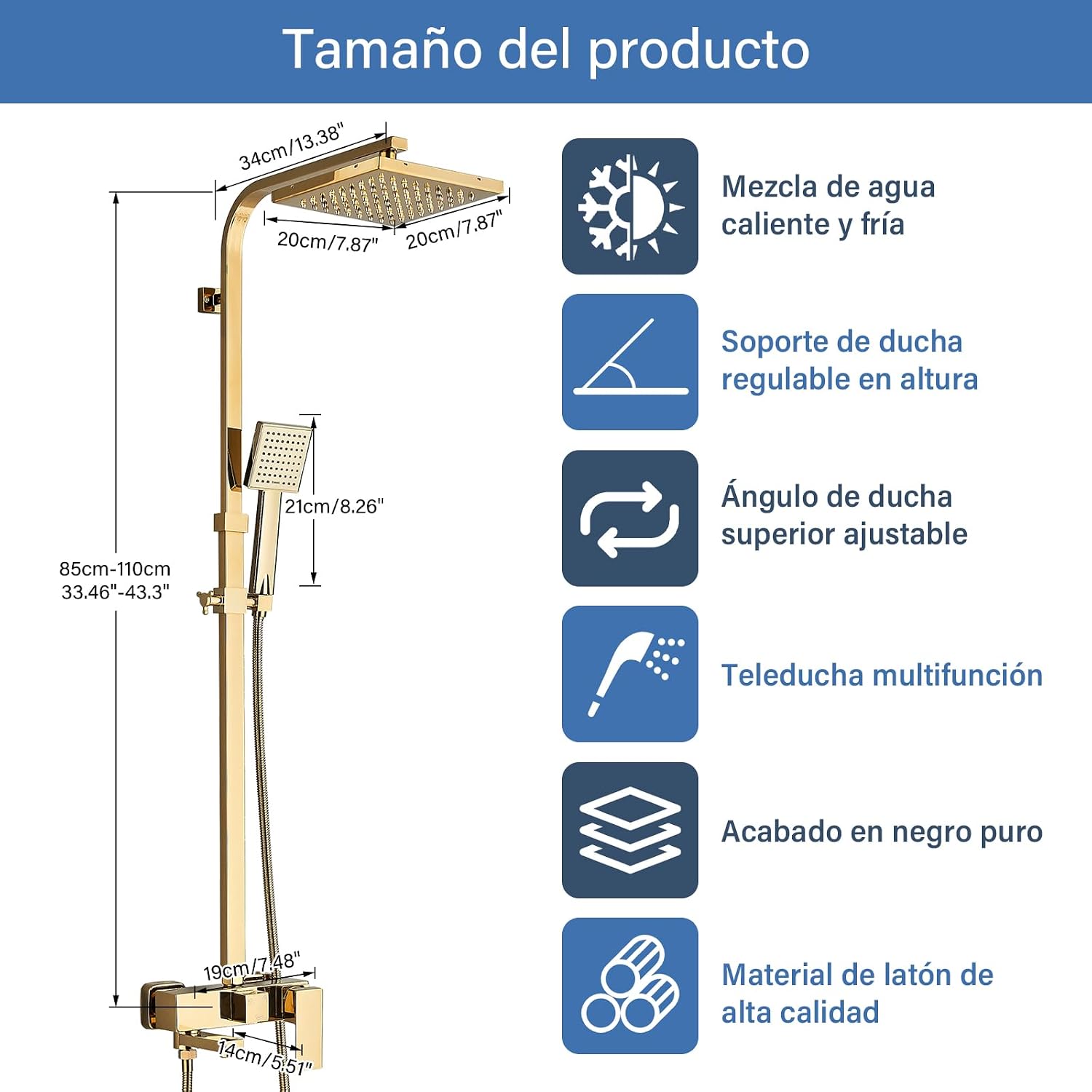 Columna de ducha, conjunto de ducha multifuncional de 8" de altura ...