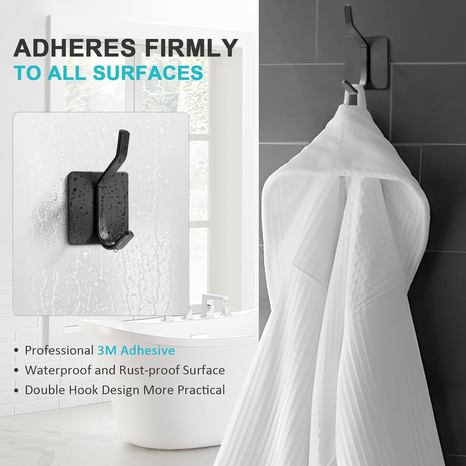 Pieces Adhesive Wall Hooks, Strong Self-Adhesive Double Hooks for Walls ...