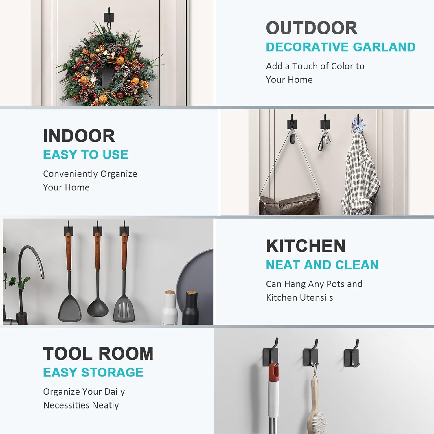 Pieces Adhesive Wall Hooks, Strong Self-Adhesive Double Hooks for Walls ...