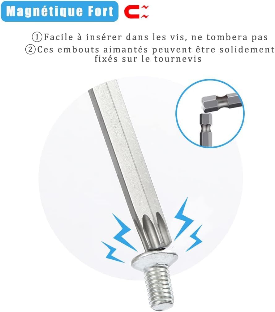 Embouts de Tournevis 21 Pièces. Embout de Vissage Magnetique 100mm Long. Torx T6-T40. Hexagonal ...
