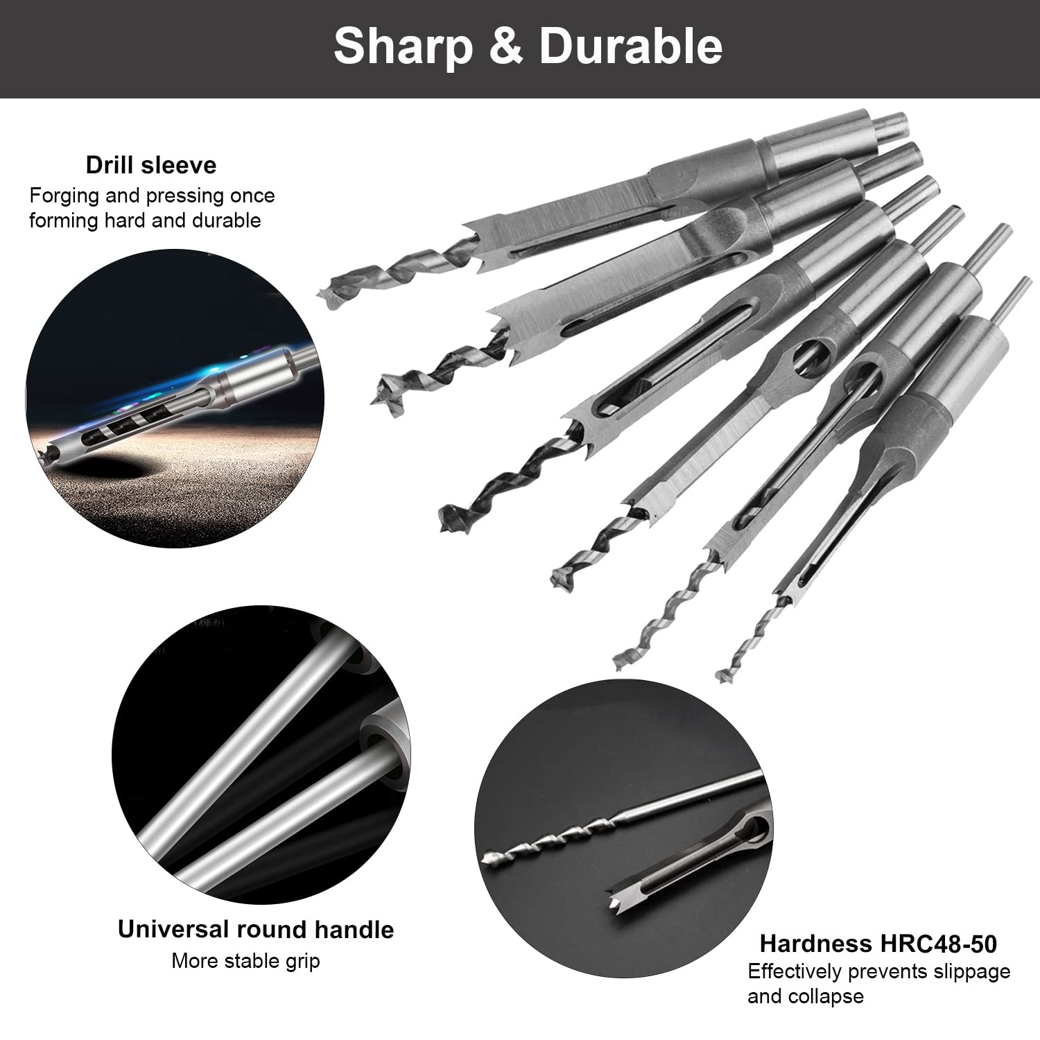 6Pcs Wood Drill Bits Square Hole Hollow Chisels Steel Tools Set for ...