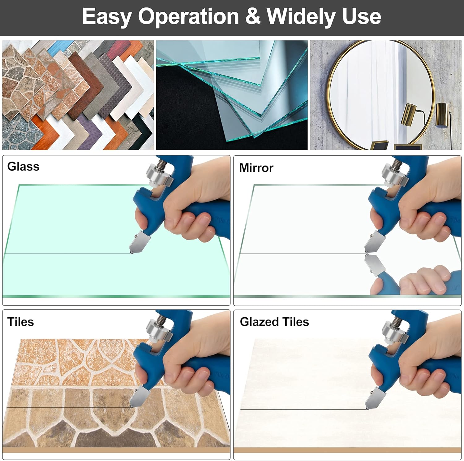 Ulisem Coupe-verre 2 en 1 pour carreaux de verre, miroir, ensemble d'outils de coupe de verre ...