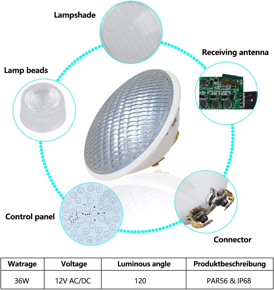 Luces LED para piscinas, PAR 56 de 35 W, luz blanca pura, resistentes ...