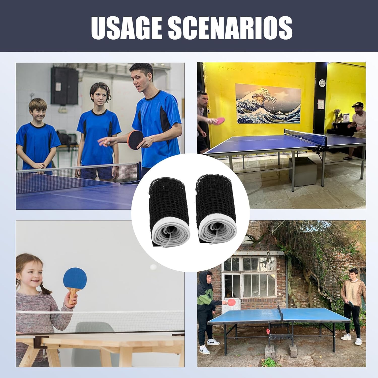 Red de tenis retráctil ajustable (2 unidades), color negro, 180 x 15 cm ...