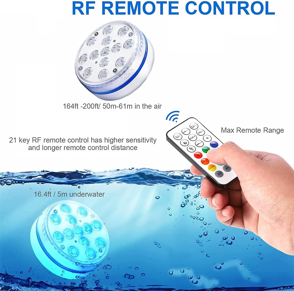 4 Pack Submersible LED Pool Lights for Above Ground Pools IP68 Waterproof with RF Remote Control ...