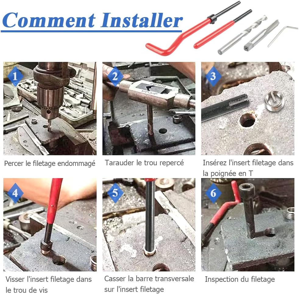 YMYNY 30Pcs Kit Reparation Filetage M6 INOX Foret Hélicoïdal Clé ...