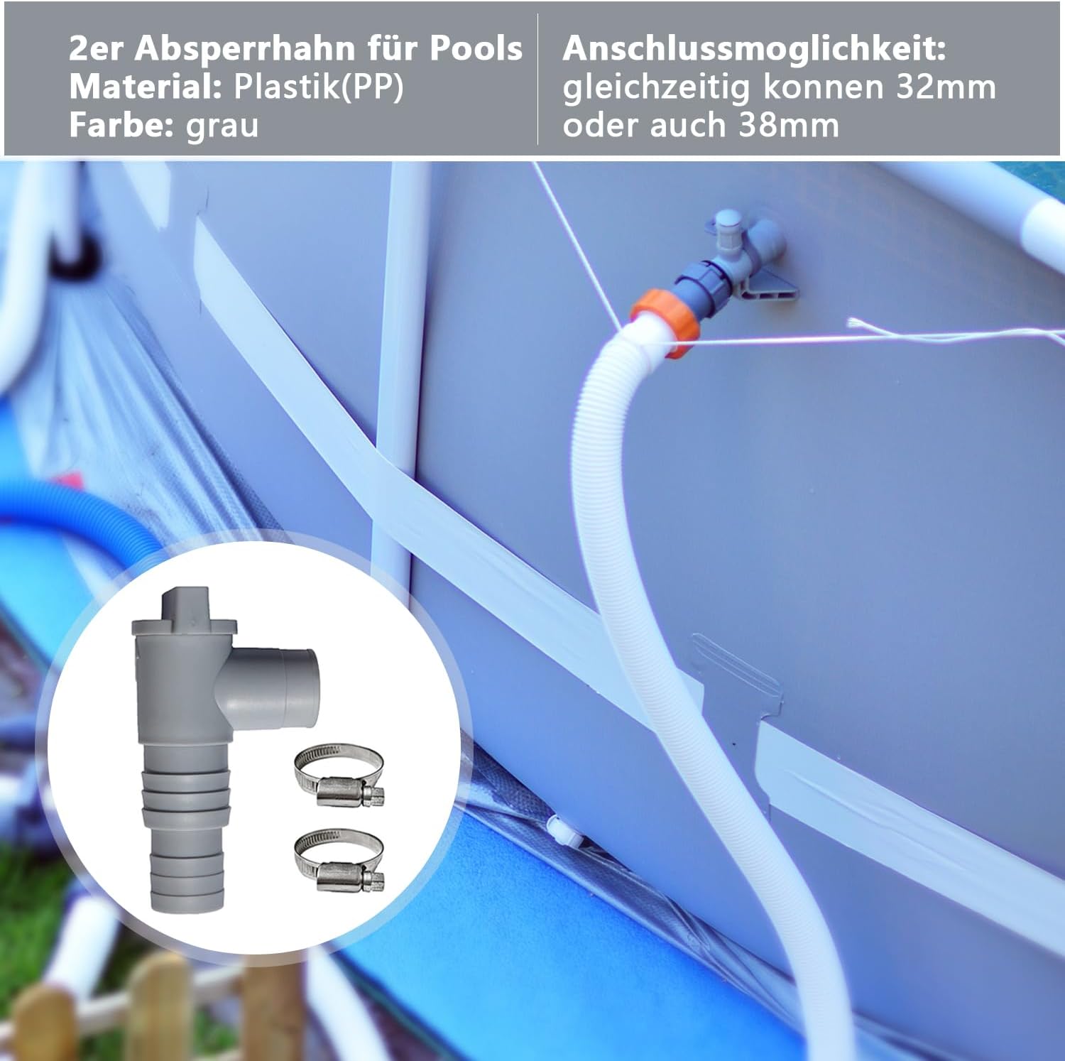 Pack Pool Maintenance/Shut-Off Valve with 32/38mm Hose Connector, Pool ...