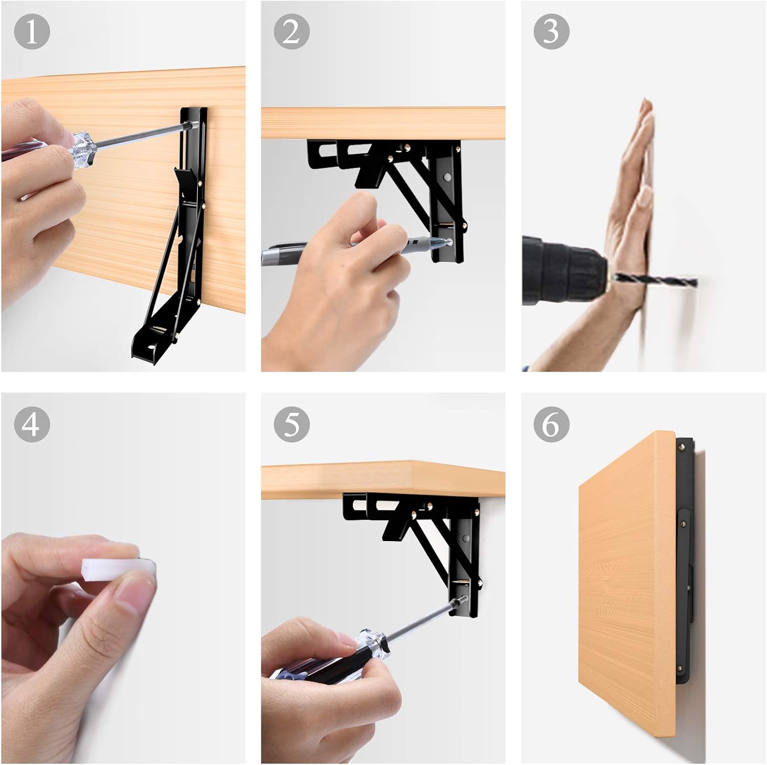 2PCS Black Folding Shelf Brackets, Folding Console Support for Table ...
