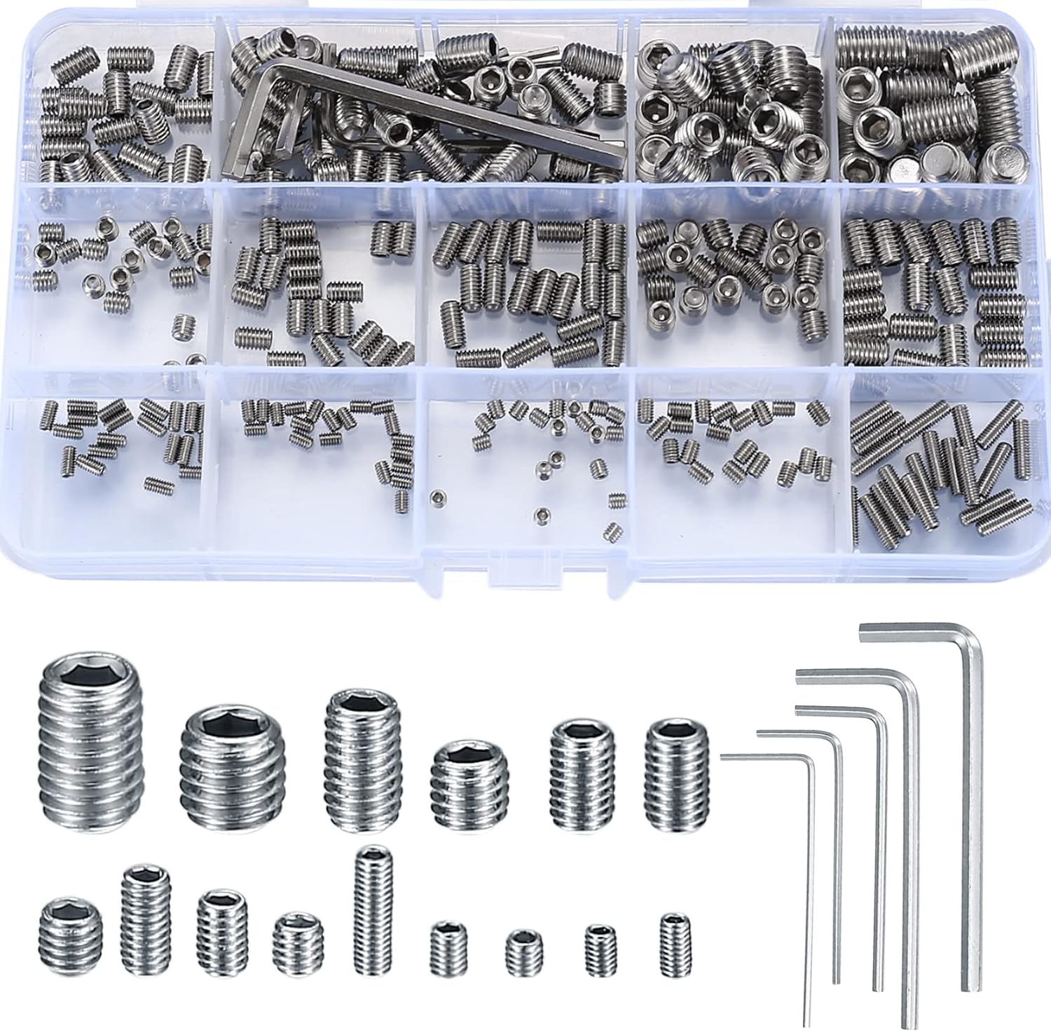 300 Pièces Vis Sans Tête Hexagonale, M2.5/M3/M4/M5/M6/M8 Vis Filetée ...