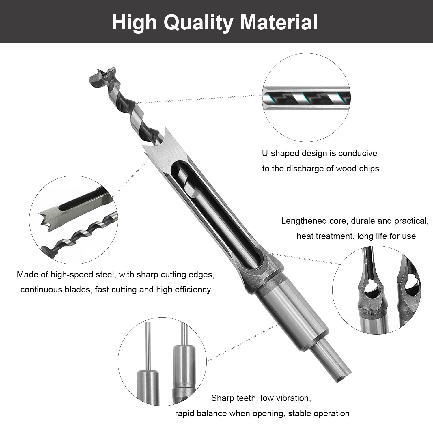 6Pcs Wood Drill Bits Square Hole Hollow Chisels Steel Tools Set for ...
