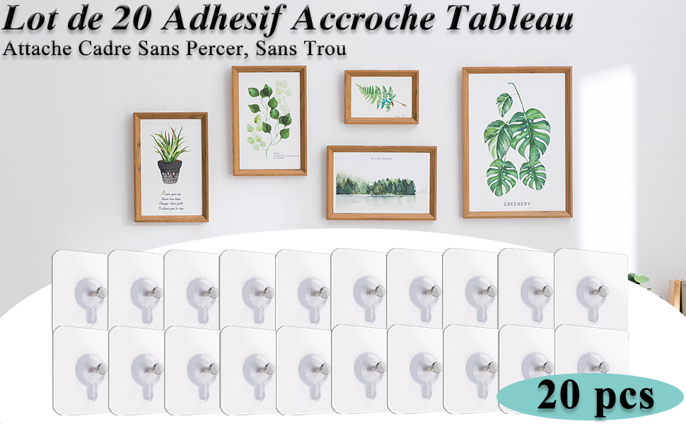 Lot de 20 Adhesif Accroche Tableau Sans Percer, Attache Cadre Adhésif ...