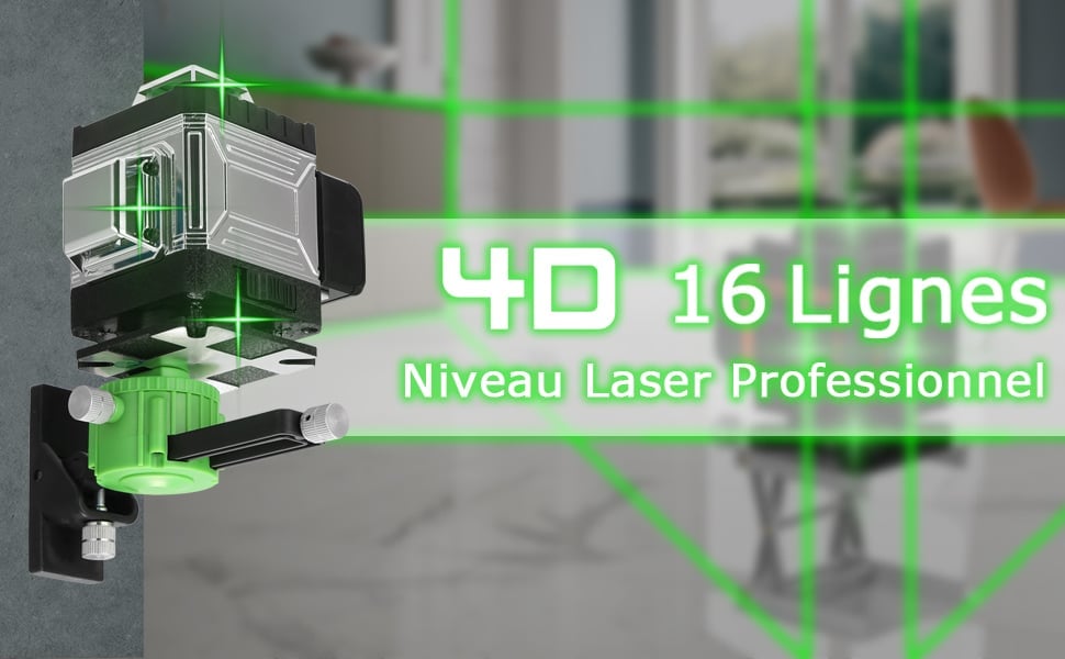 Niveau laser 360°, 4D 16 Lignes Niveau Laser 3° Autonivelant avec Batterie, Plate-forme de ...