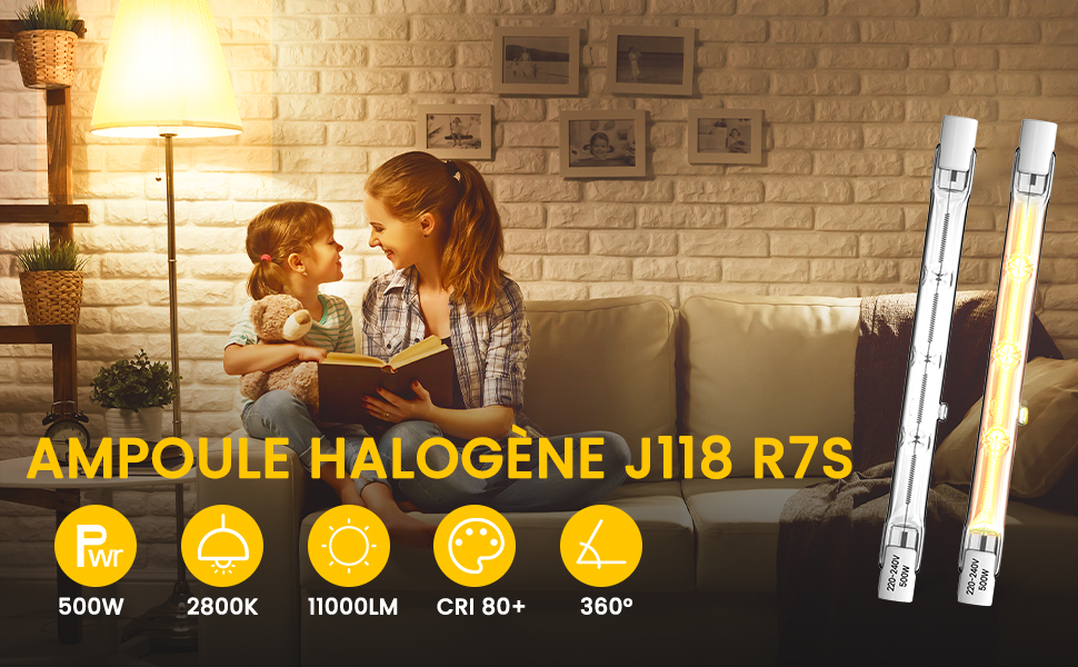 500W R7s Ampoule Halogène 118mm, Ampoule Halogène Crayon Dimmable Blanc ...