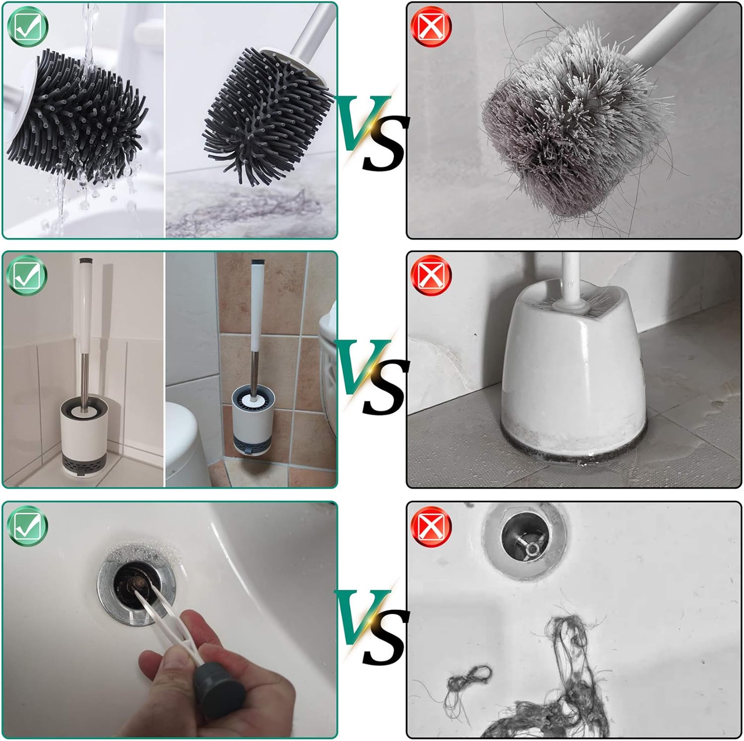 UlisemBrosse WC Brosse de Toilette en Silicone Antibactérienne Balayette WC Balai Brosse ...